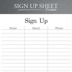Printable Sign up Sheet. Sign up Template. Event Sign Up. Party Sign Up ...