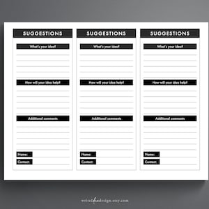 Printable Employee Suggestion Card Template (US Letter PDF) - Etsy