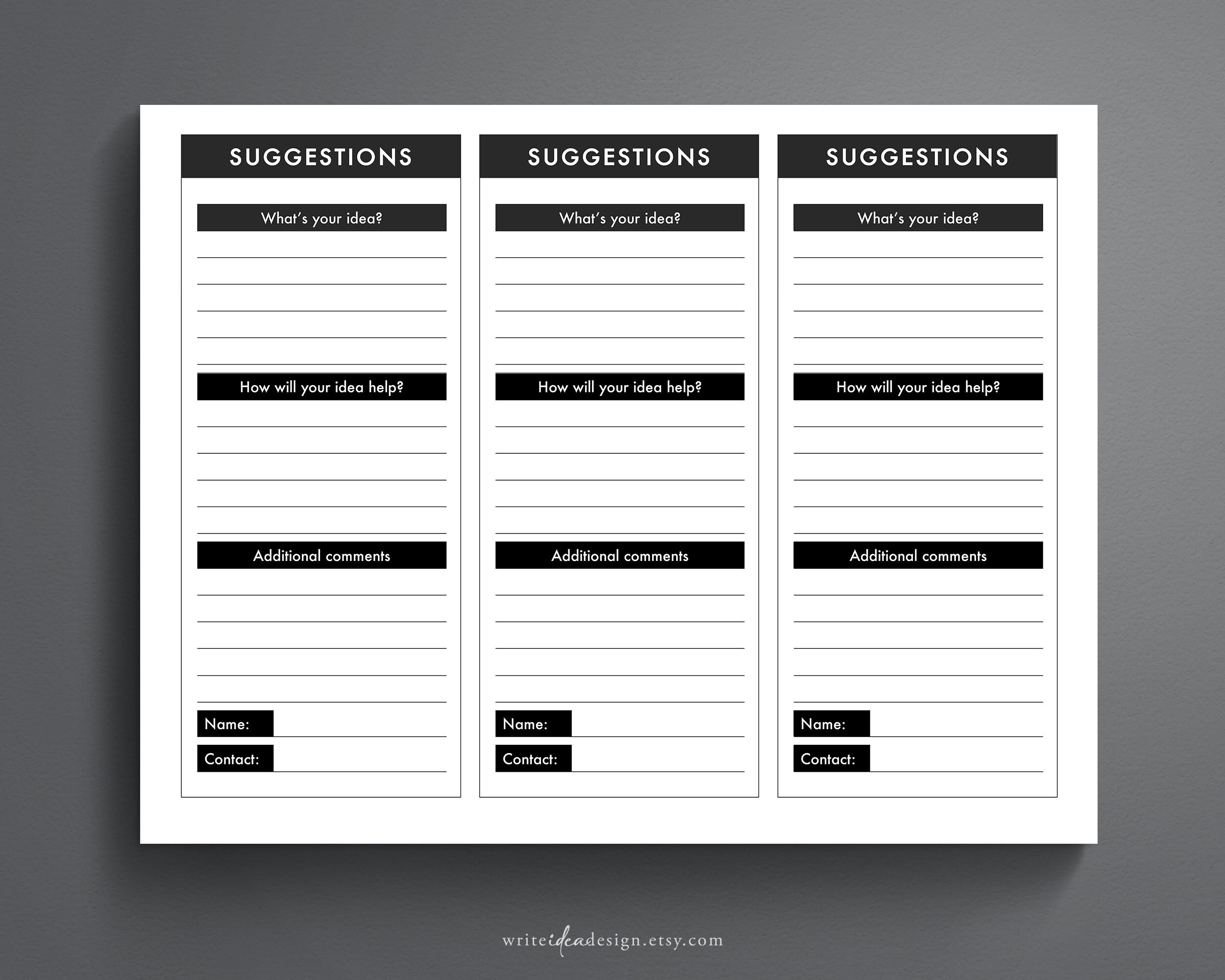 Printable Employee Suggestion Card. Suggestion Form. Employee - Etsy UK