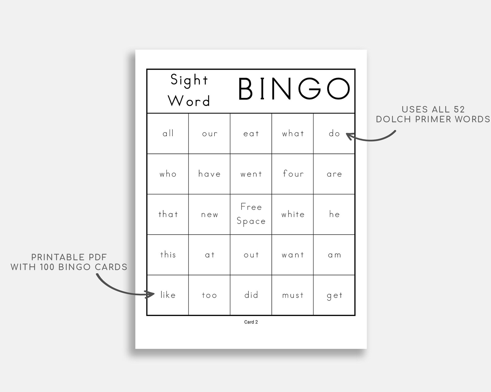 Kindergarten Sight Word Bingo. 100 Sight Word Bingo Cards. | Etsy