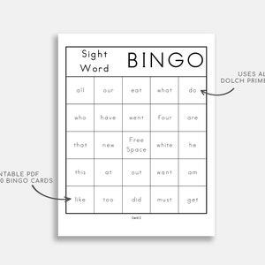 Kindergarten Sight Word Bingo. 100 Sight Word Bingo Cards. | Etsy