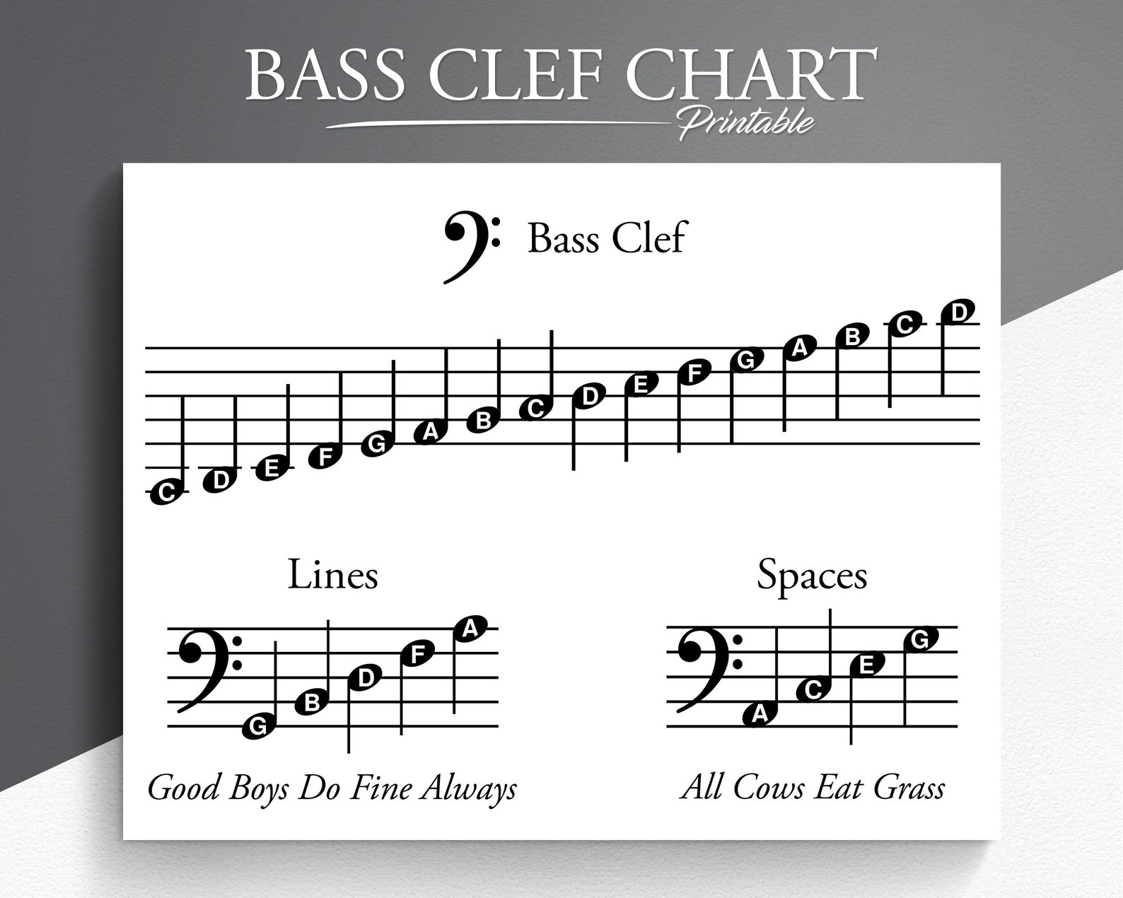 Printable Bass Clef Chart: Music Education (PDF Download) - Etsy