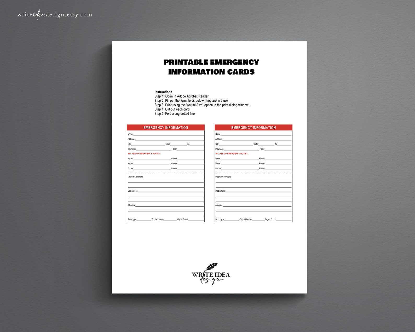 Printable Emergency Information Cards. Medical Alert ID. Medical Alert ...