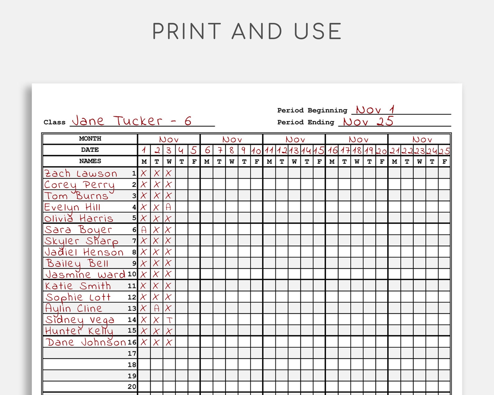 Class Record. Attendance Log. Attendance Tracker. Attendance - Etsy