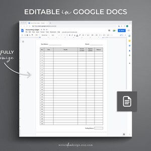 Accounting Ledger. Google Docs/microsoft Word/printable PDF. General ...