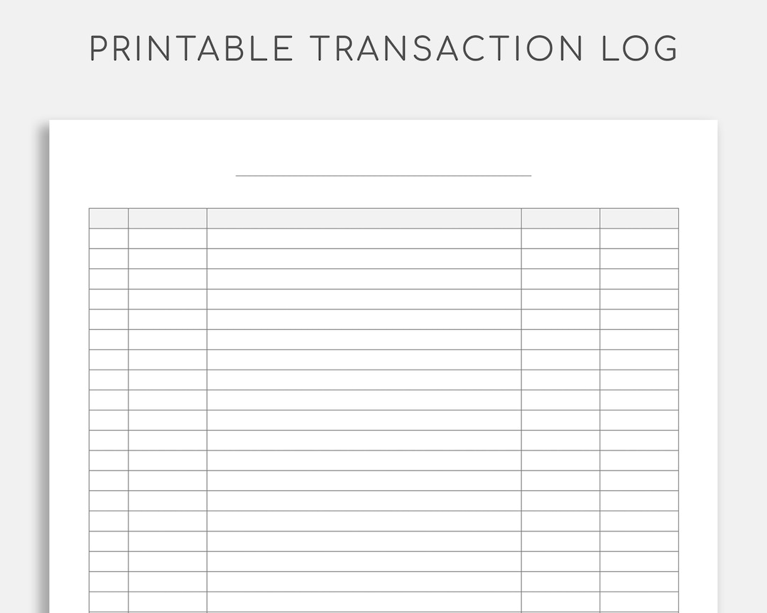 Printable Transaction Log. Transaction Logbook. Transaction - Etsy ...