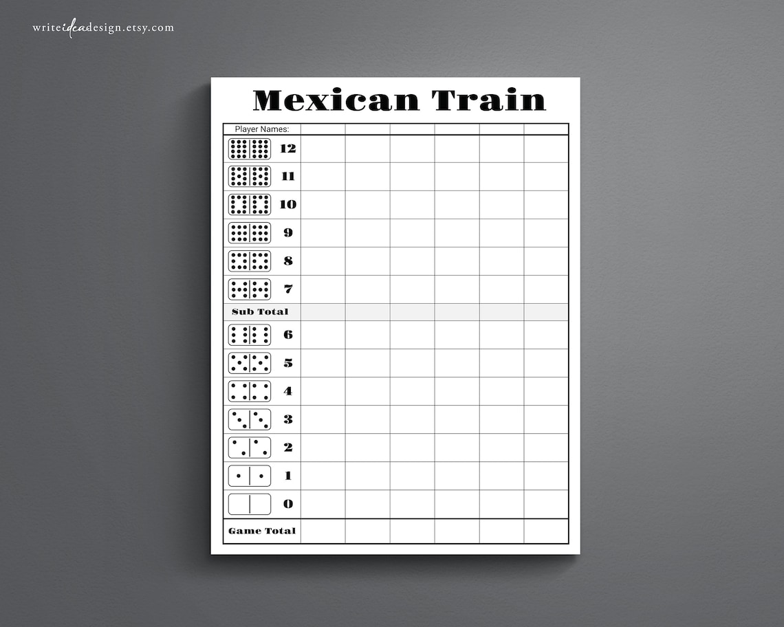 Mexican Train Score Card. Dominos Score Sheet. Mexican Train Score ...
