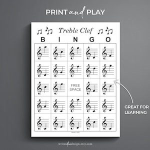 Treble Clef Bingo Game: Music Education Printable (PDF) - Etsy