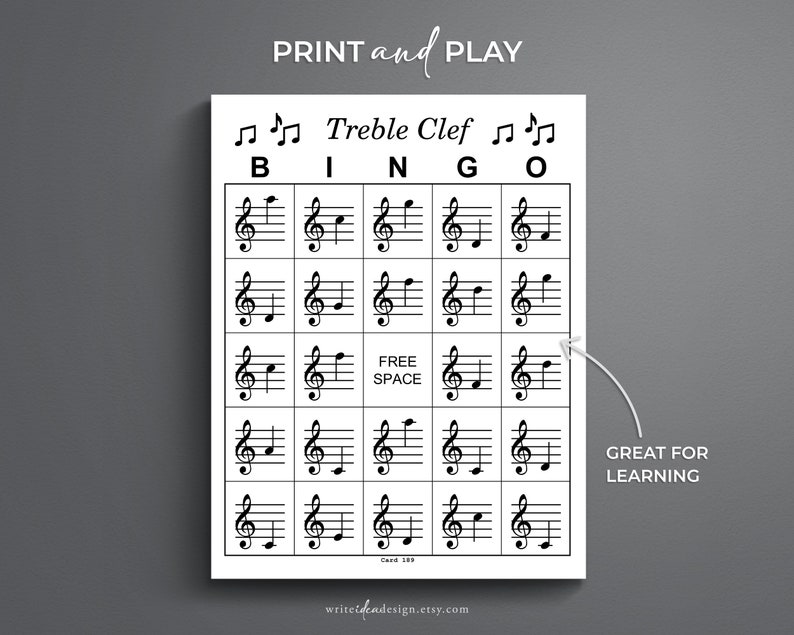 Treble Clef Bingo Game: Music Education Printable (PDF) - Etsy