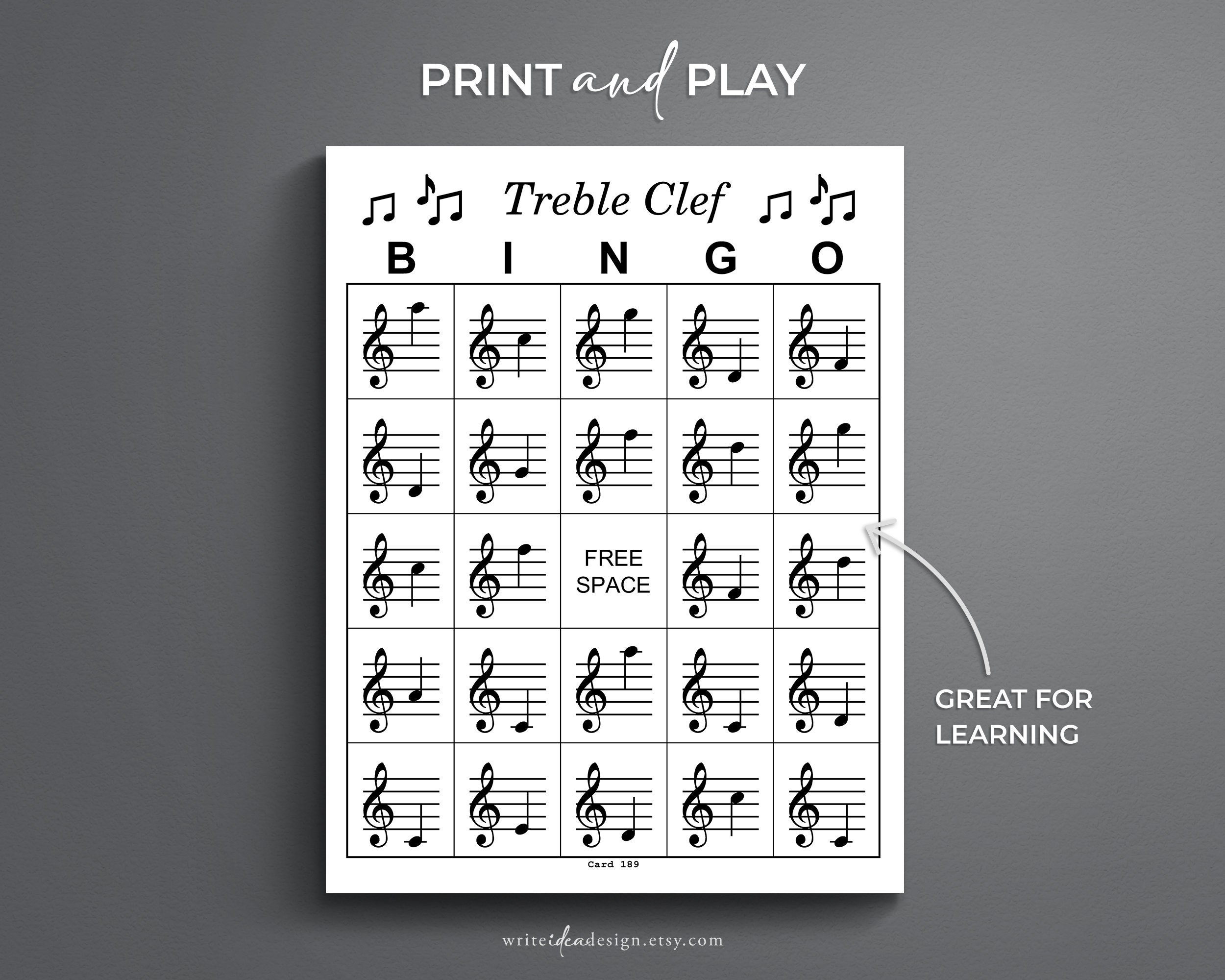 Treble Clef Bingo Game: Music Education Printable (PDF) - Etsy