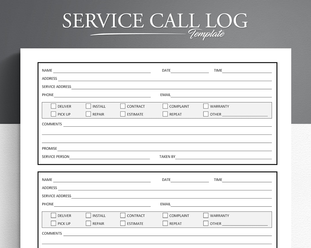 Service Call Log. Printable Service Tracker. Maintenance Call Tracker ...