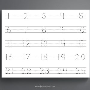 Number Tracing Worksheet 1-25. Printable Trace Numbers. Handwriting ...
