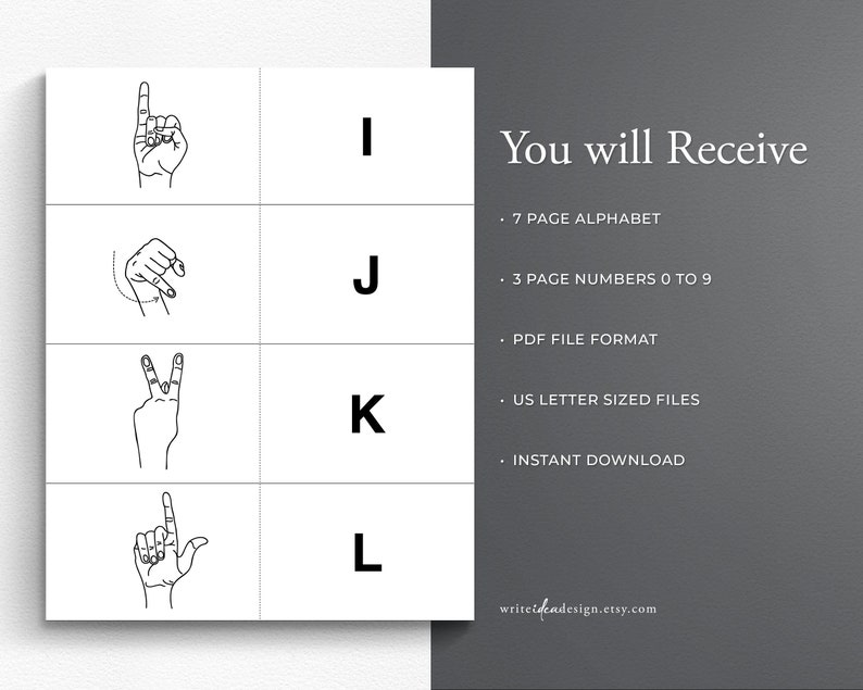 ASL Flash Cards: Printable Sign Language Alphabet & Numbers (PDF) - Etsy