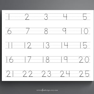 Number Tracing Worksheet 1-25. Printable Trace Numbers. Handwriting ...