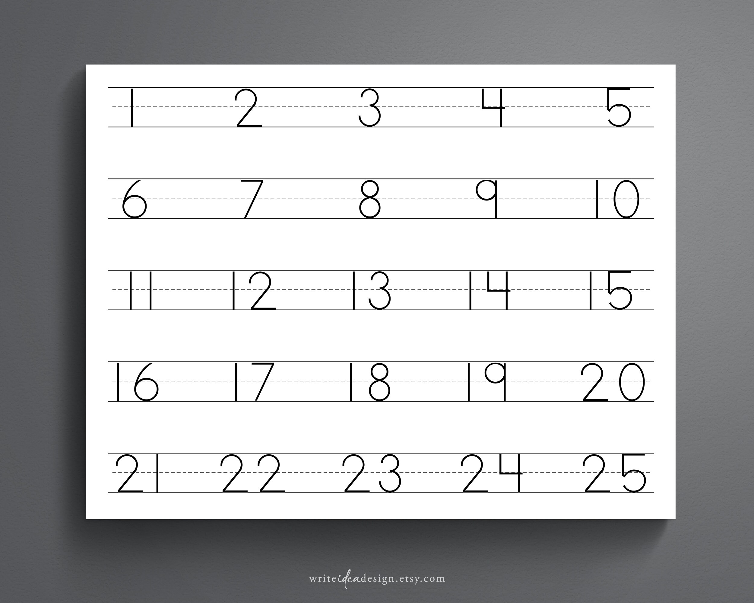 Number Tracing Worksheet 1-25. Printable Trace Numbers. - Etsy