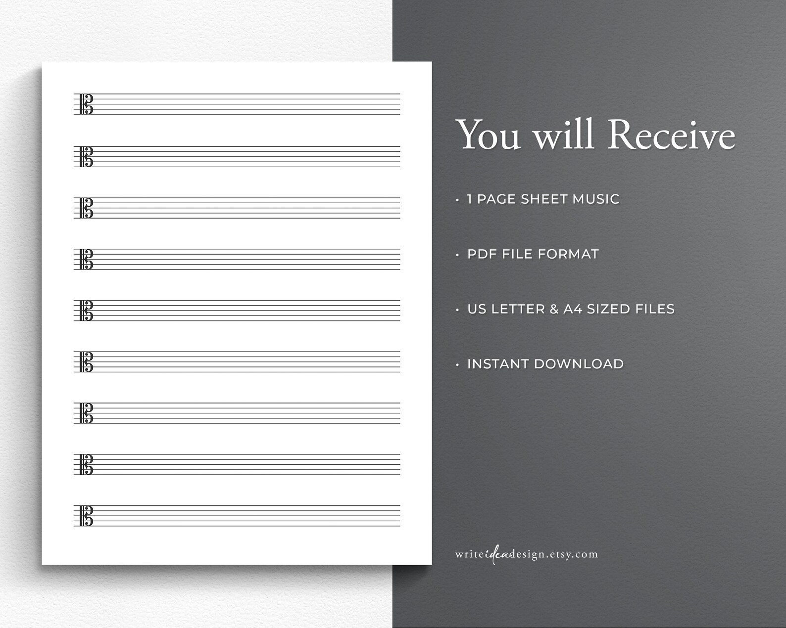 Printable Alto Clef Sheet Music for Letter/a4. Blank Music - Etsy