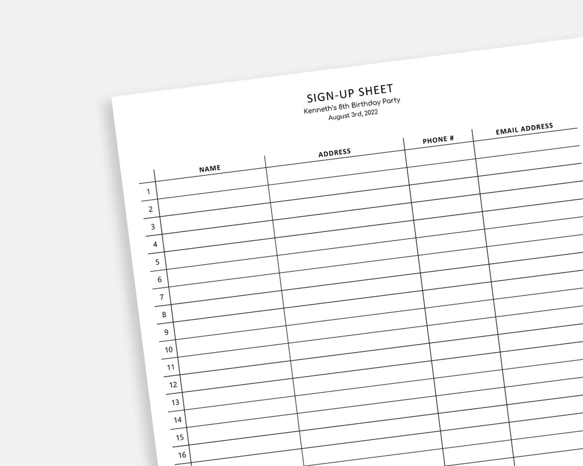 Editable Sign up Sheet. Pdf/google Docs/microsoft Word. Sign - Etsy ...