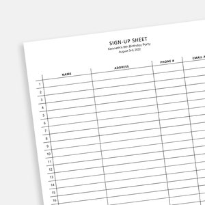Editable Sign up Sheet. Pdf/google Docs/microsoft Word. Sign - Etsy