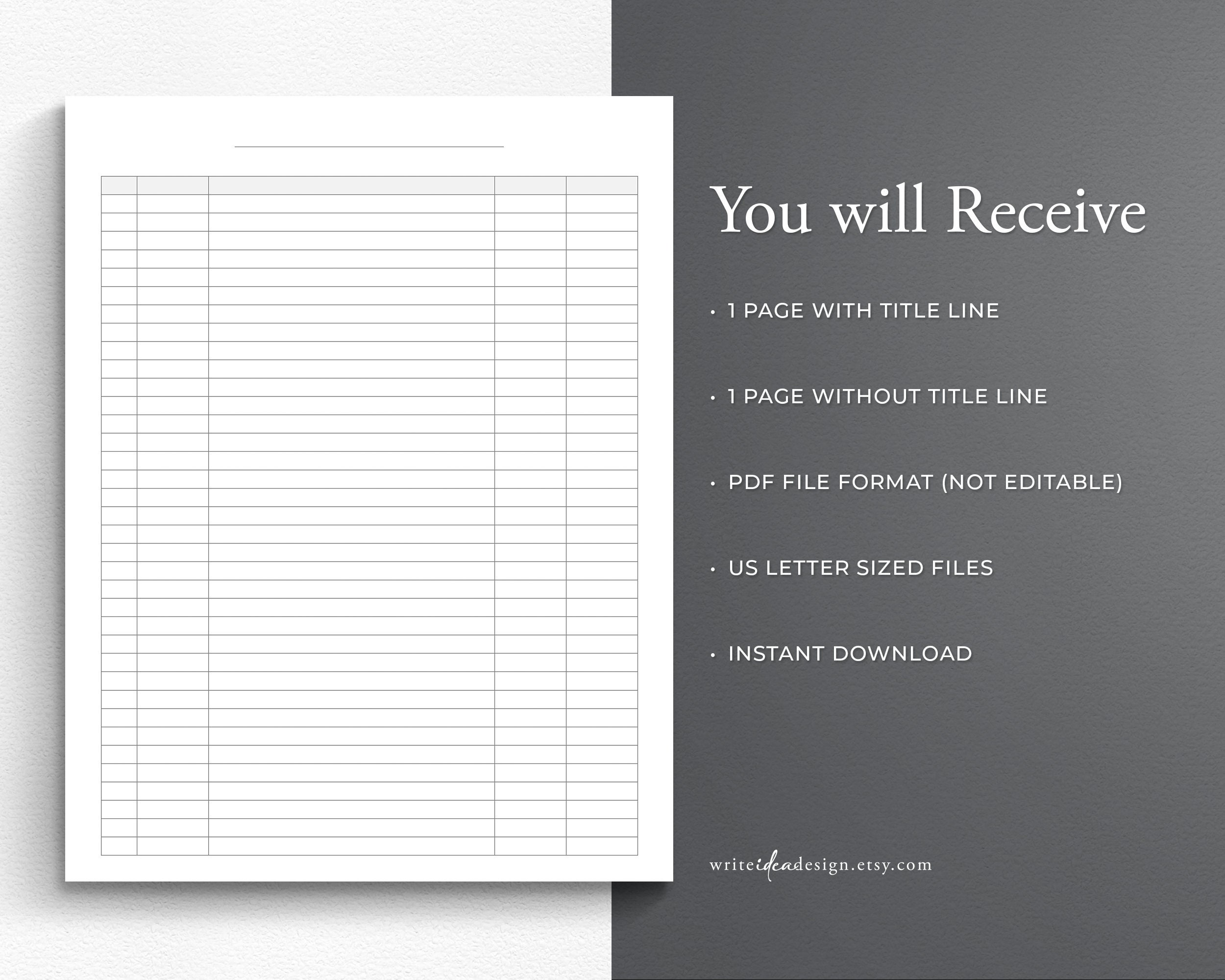 Printable Transaction Log With Customizable Columns (PDF) - Etsy