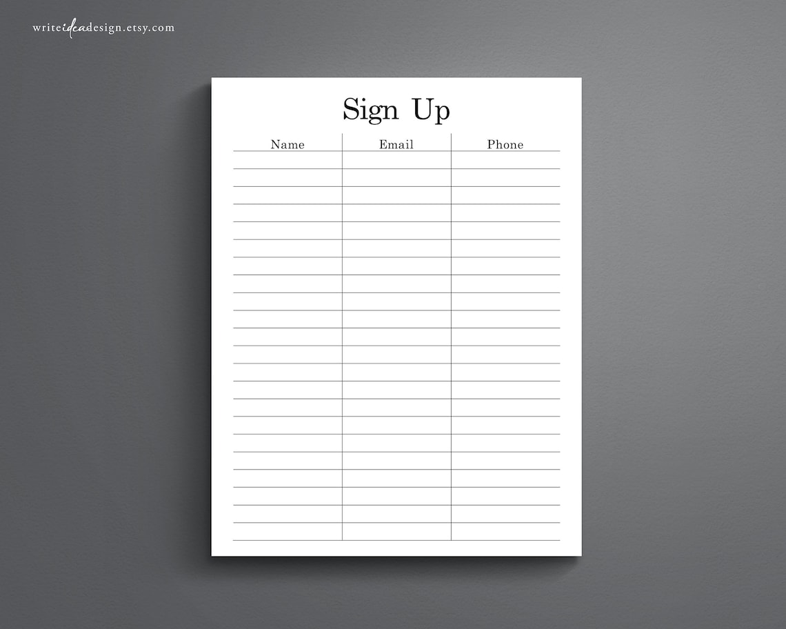 Printable Sign up Sheet | Event & Party Template (4 Pdfs) - Etsy