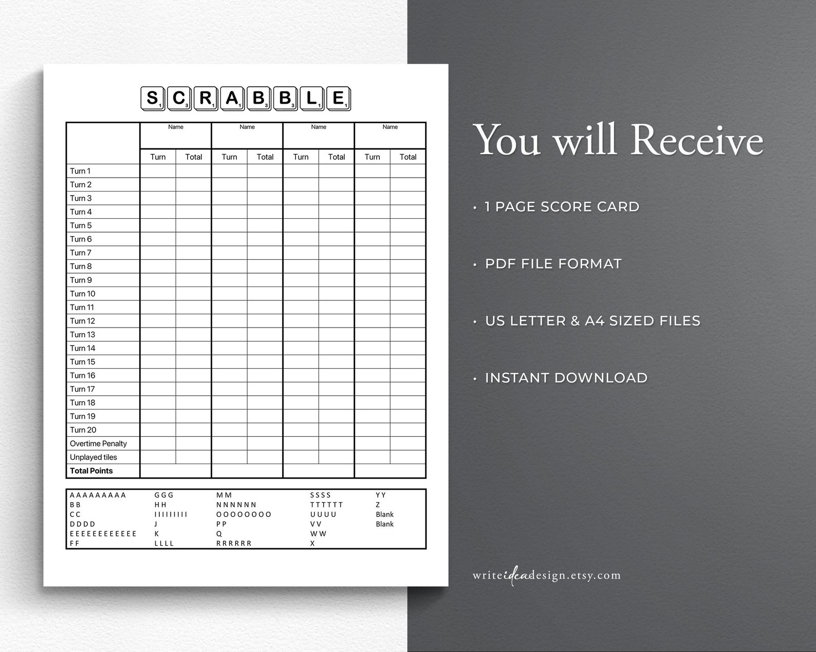 Scrabble Score Card. Printable Scrabble Score Sheet. Scrabble - Etsy