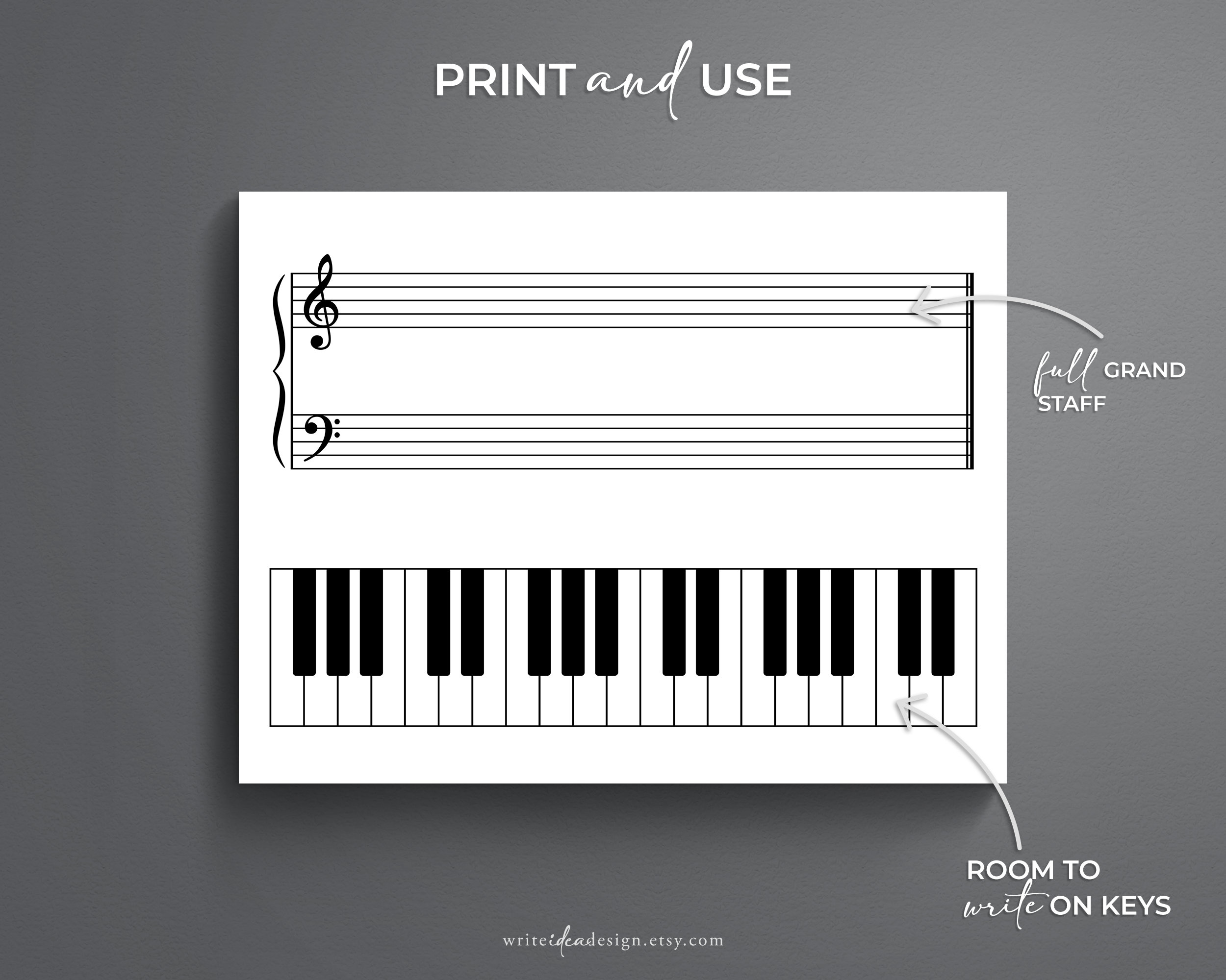 Piano & Music Staff Worksheet: Large Print, US Letter/a4 (digital ...
