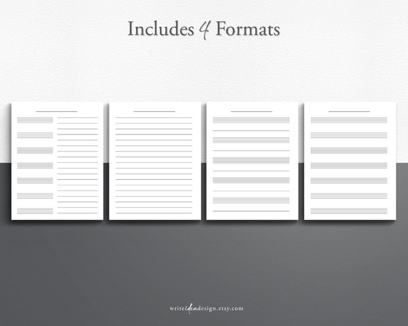 Printable Songwriting Templates - Set of 4 Pdfs. Music and Lyric Sheets ...