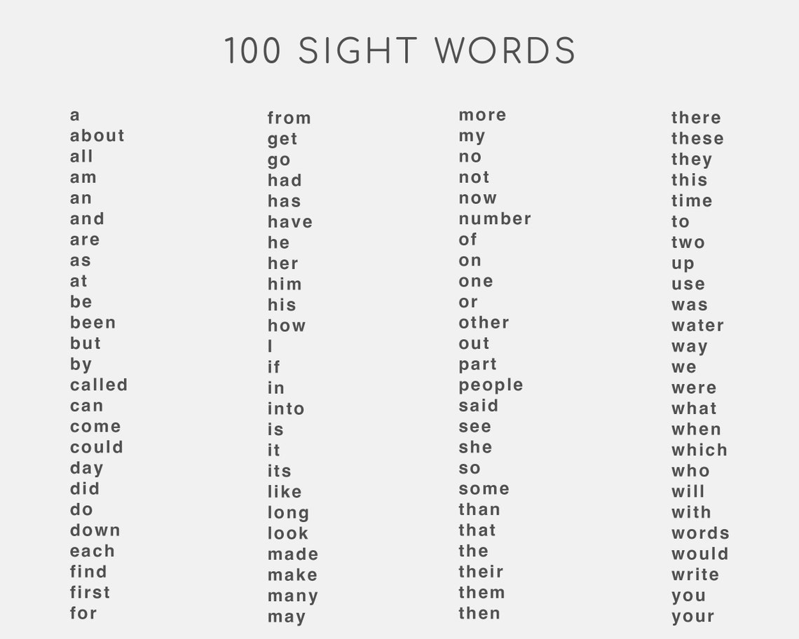 100 Sight Words Printable Flash Card. Preschool Sight Words. - Etsy
