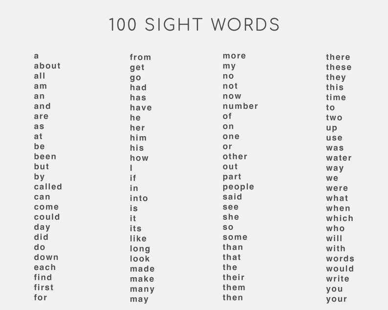 100 Sight Words Printable Flash Card. Preschool Sight Words. - Etsy