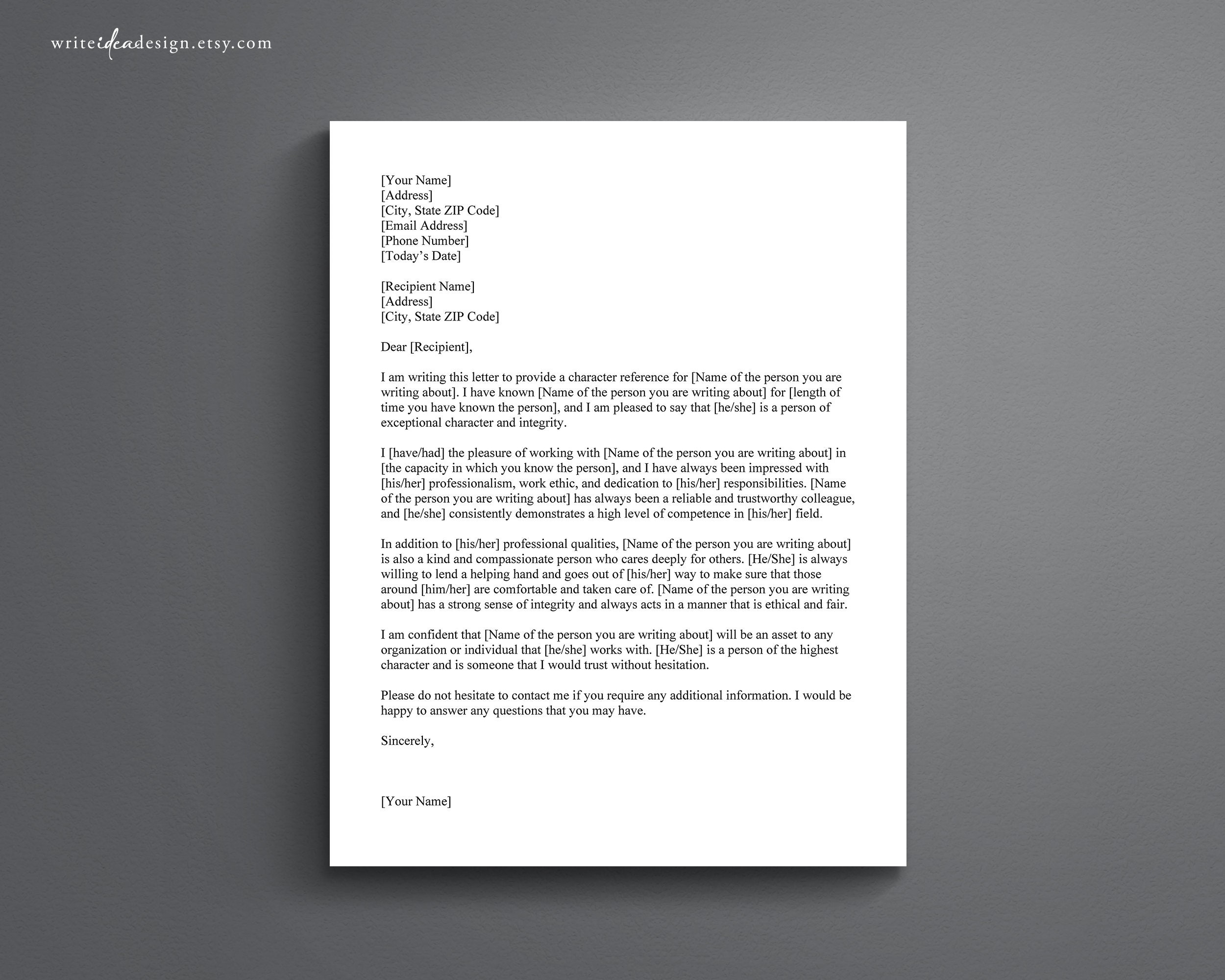 Personal Reference Template Free Character Reference Letter Template