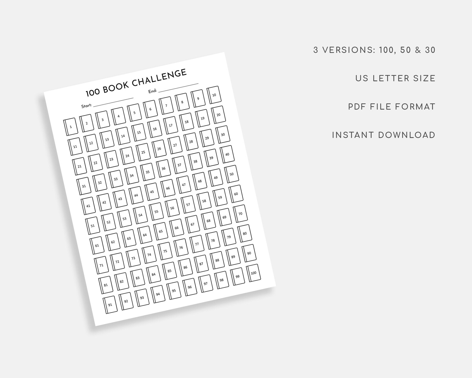 Book Challenge Sheets. 100/50/30. Reading Challenge. Reading - Etsy