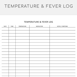 Temperature & Fever Log. Fever Chart. Sick Child Log. Sick | Etsy