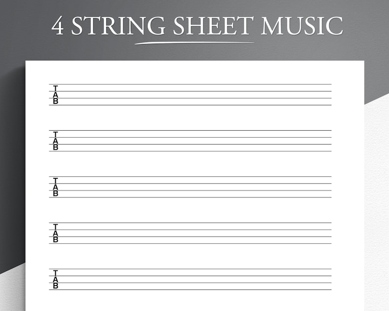 4 String Sheet Music. Printable Bass Guitar and Ukulele Tab Paper for ...