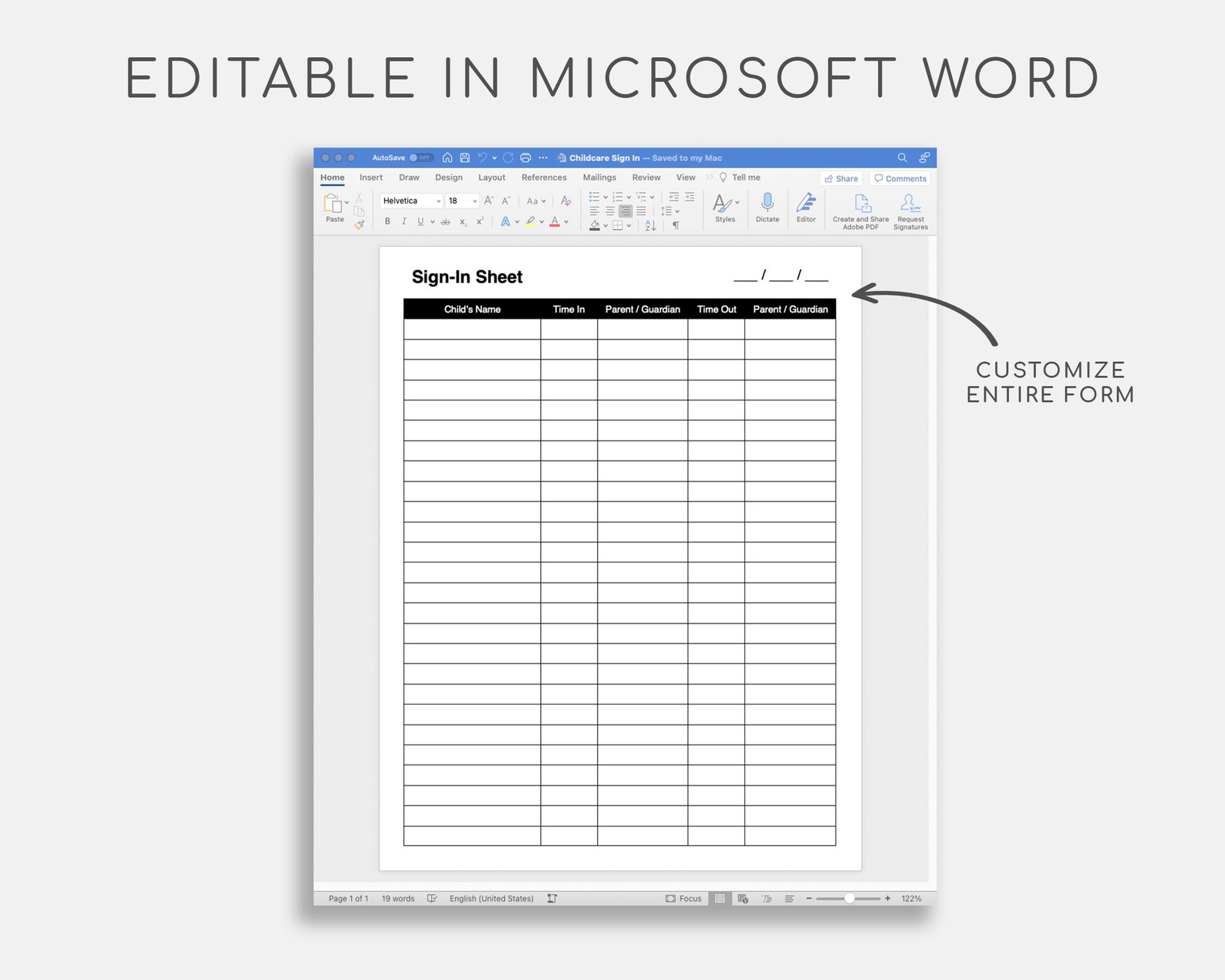 Editable Childcare Sign in Sheet. Daycare Sign In. Nursery - Etsy