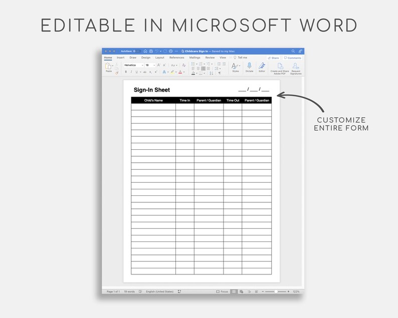 Editable Childcare Sign in Sheet. Daycare Sign In. Nursery - Etsy