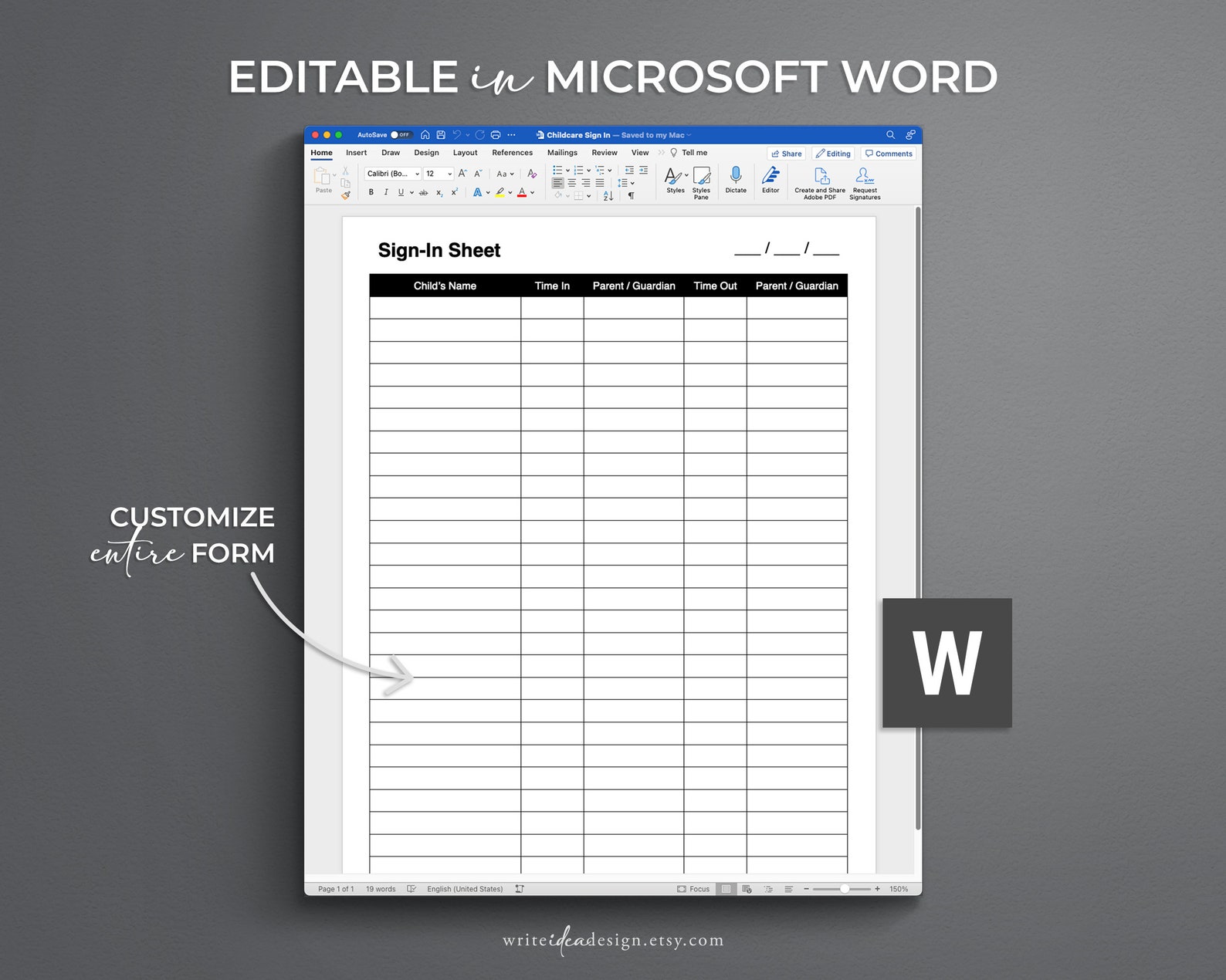 Editable Childcare Sign in Sheet. Daycare Sign In. Nursery - Etsy