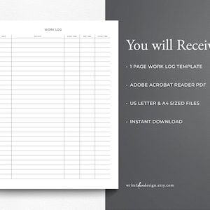 Work Log Printable. Time Log. Time Tracker. Working Hours Log. Activity ...