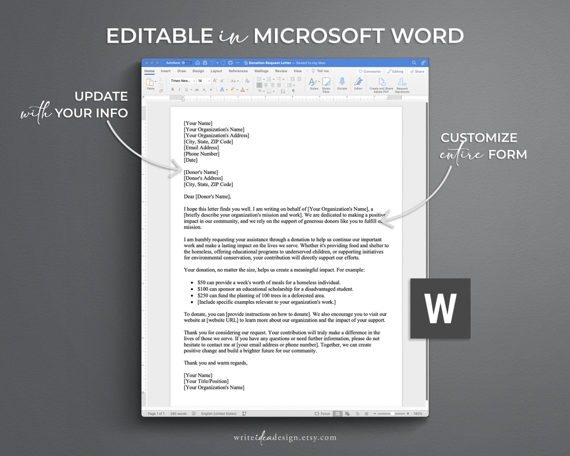Professional Donation Request Letter Template. Google Docs/microsoft ...