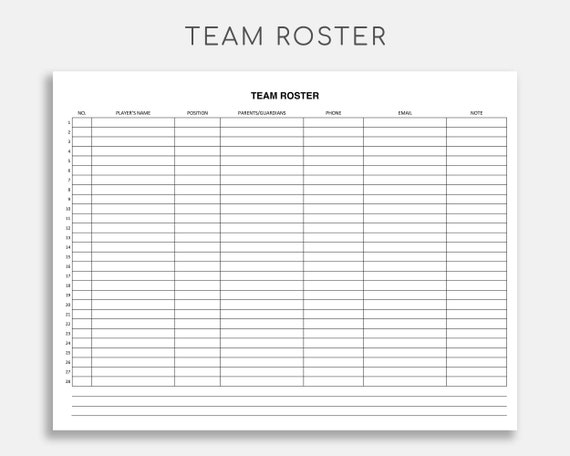 Team Roster. Google Docs/word/adobe PDF. Sports Roster - Etsy Ireland