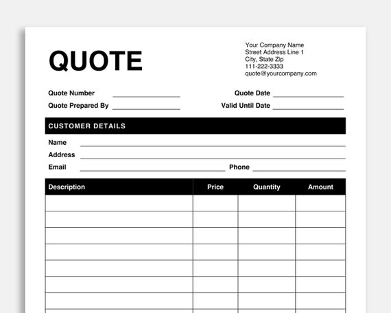Quote Template. Pdf/google Docs/microsoft Word. Quote Form. - Etsy