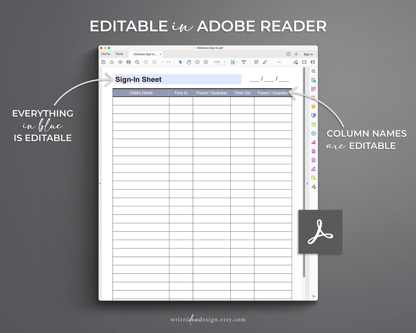 Editable Childcare Sign in Sheet. Daycare Sign In. Nursery - Etsy