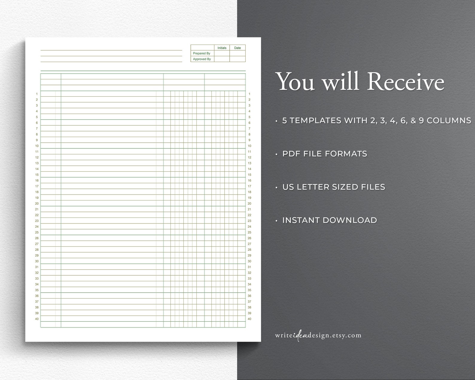 Printable Columnar Paper. Accounting Ledger. Digital Ledger Paper ...