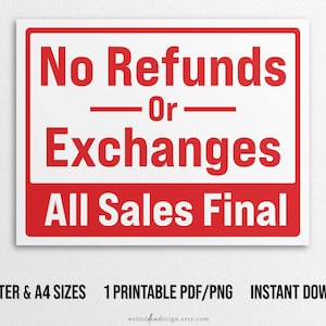 No Refunds or Exchanges Sign: All Sales Final (PNG/PDF Digital Download ...
