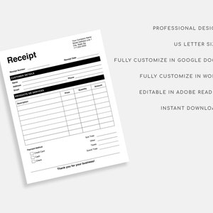Receipt Template. Pdf/google Docs/microsoft Word. Receipt | Etsy
