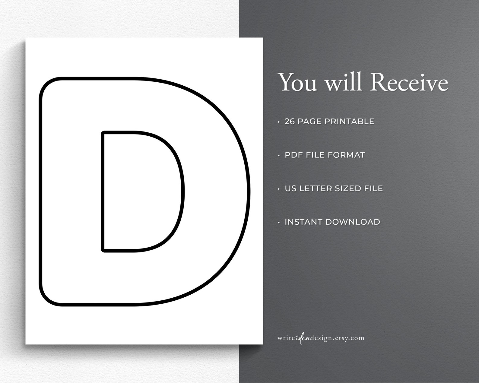 Printable Big Uppercase Letters. Printable Alphabet. 26 Pages. - Etsy