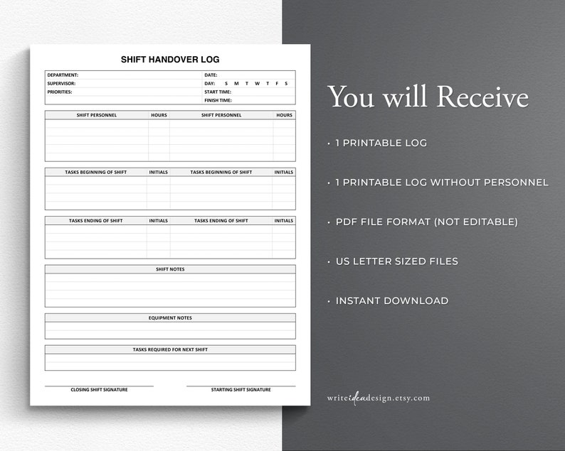 Printable Shift Handover Log: Restaurant & Retail (PDF) - Etsy