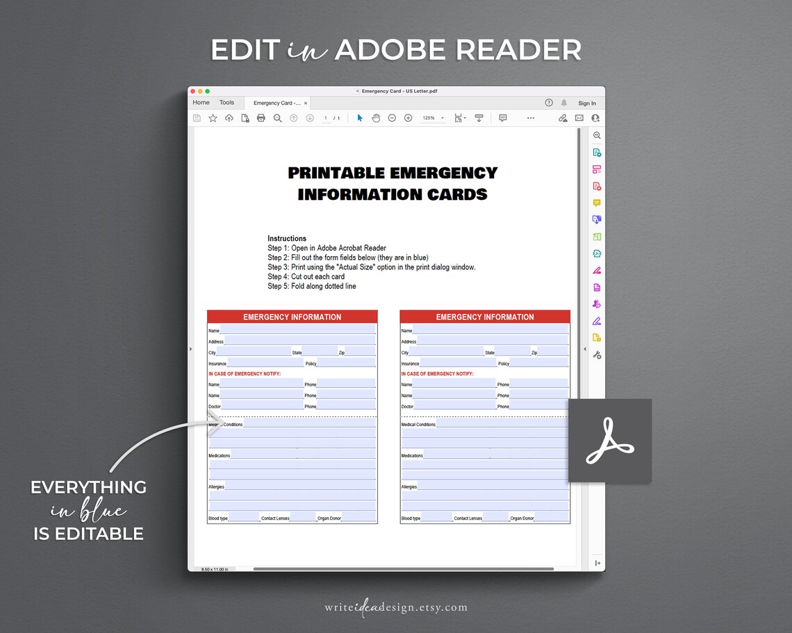 Printable Emergency Information Cards. Medical Alert ID. Medical Alert ...