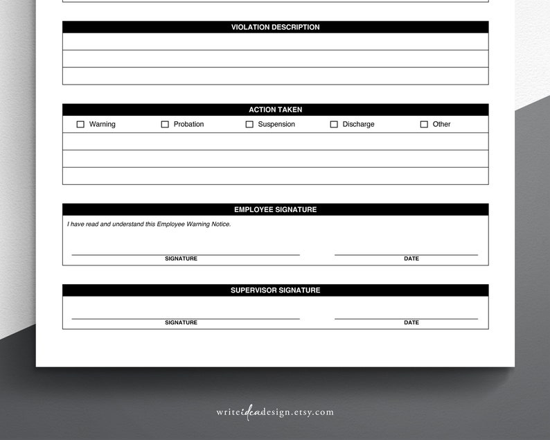 Employee Warning Notice Template (PDF, Word, Google Docs) - Etsy