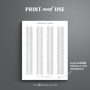Printable Fahrenheit Celsius Conversion Chart (US Letter) (PDF) - Etsy
