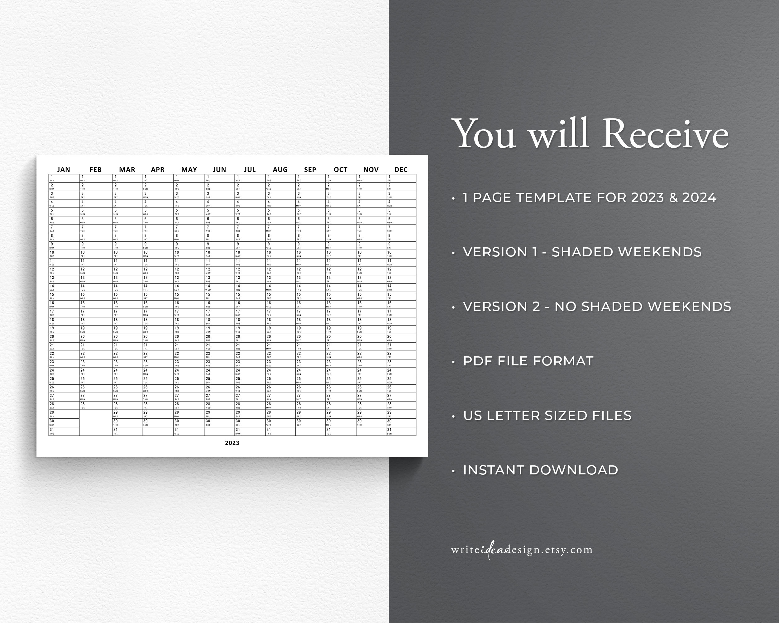 2023 & 2024 Year Planner on 1 Page. Yearly Planner. 365 Day - Etsy ...